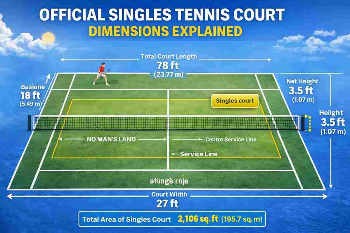 Singles Tennis Court Dimensions – Official Size & Layout